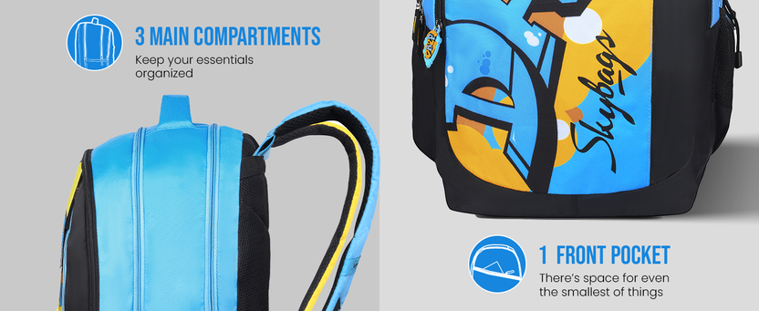 Skybags Squad Pro 04 School Backpack Sky Blue
