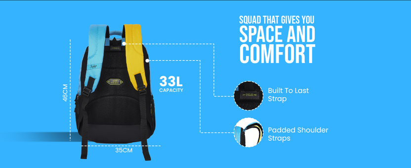 Skybags Squad Pro 04 School Backpack Sky Blue